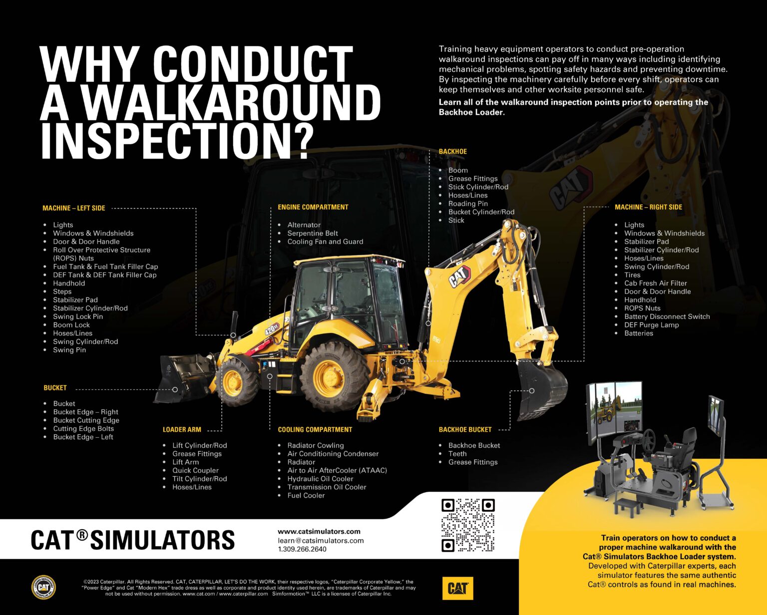 Backhoe Loader Walkaround Inspection Infographic - Cat® Simulators